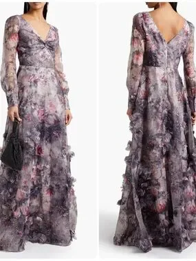 Marchesa Notte | Dresses | Marchesa Twisted Floral Appliqud Printed ...